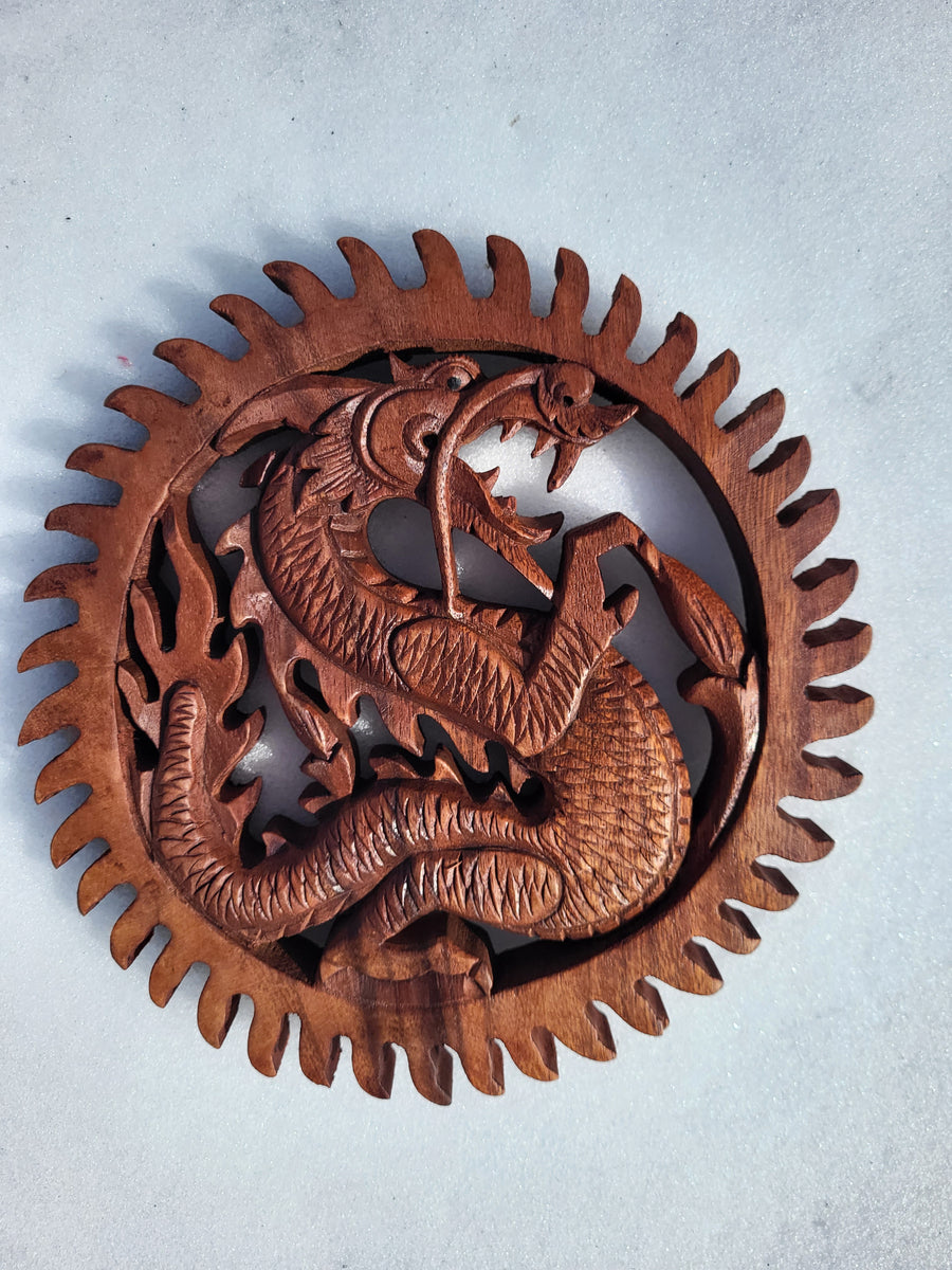 Wooden Dragon Gear Sculpture – The Pearl of Door County